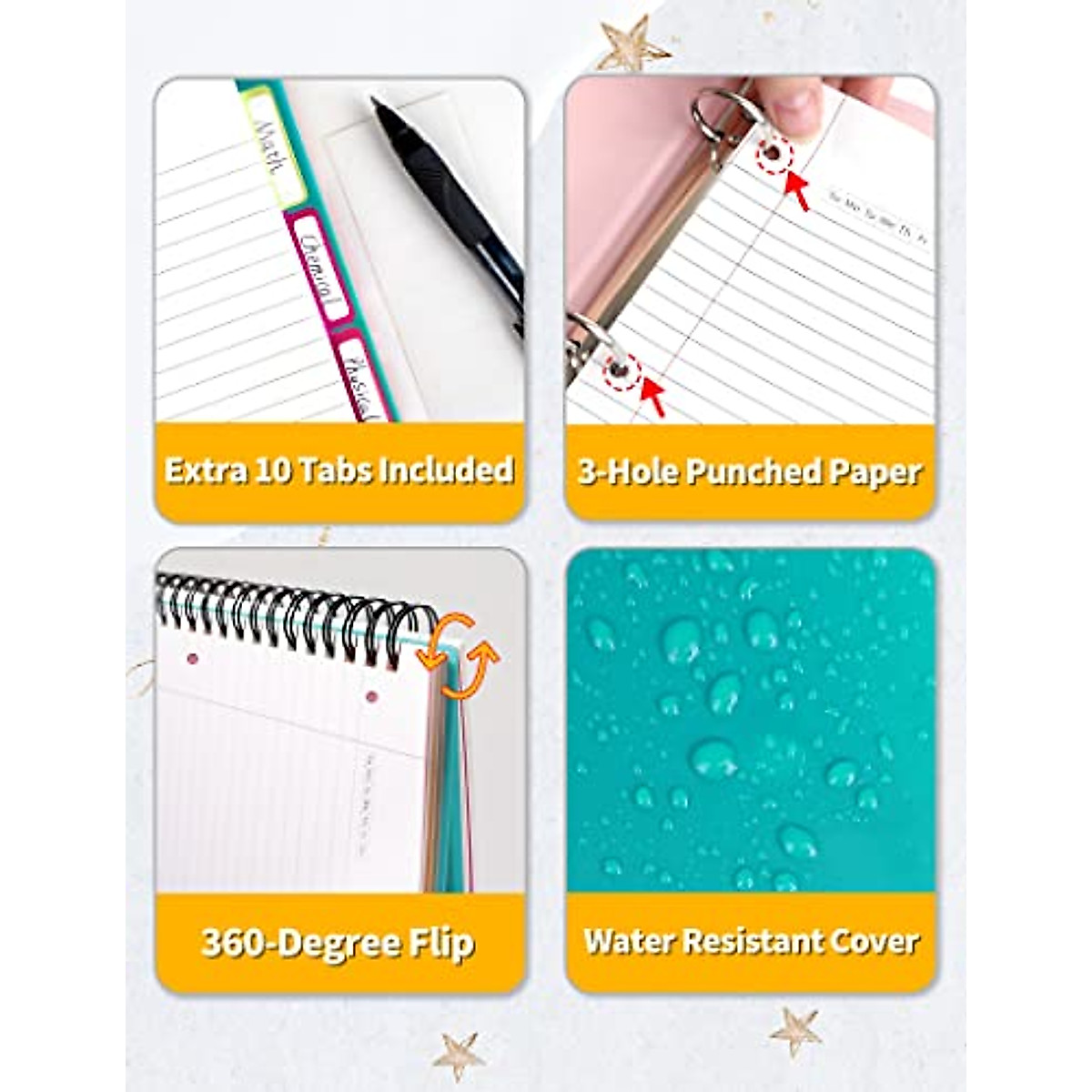 SUNEE 5 Subject Notebook College Ruled - 300 Pages, 8.2"x10.8", Spiral Lined Notebook with 5 Pocket Colored Dividers, 3-Hole Punched Paper, Teal Notebooks for School Supplies, Home & Office, Writing Journal