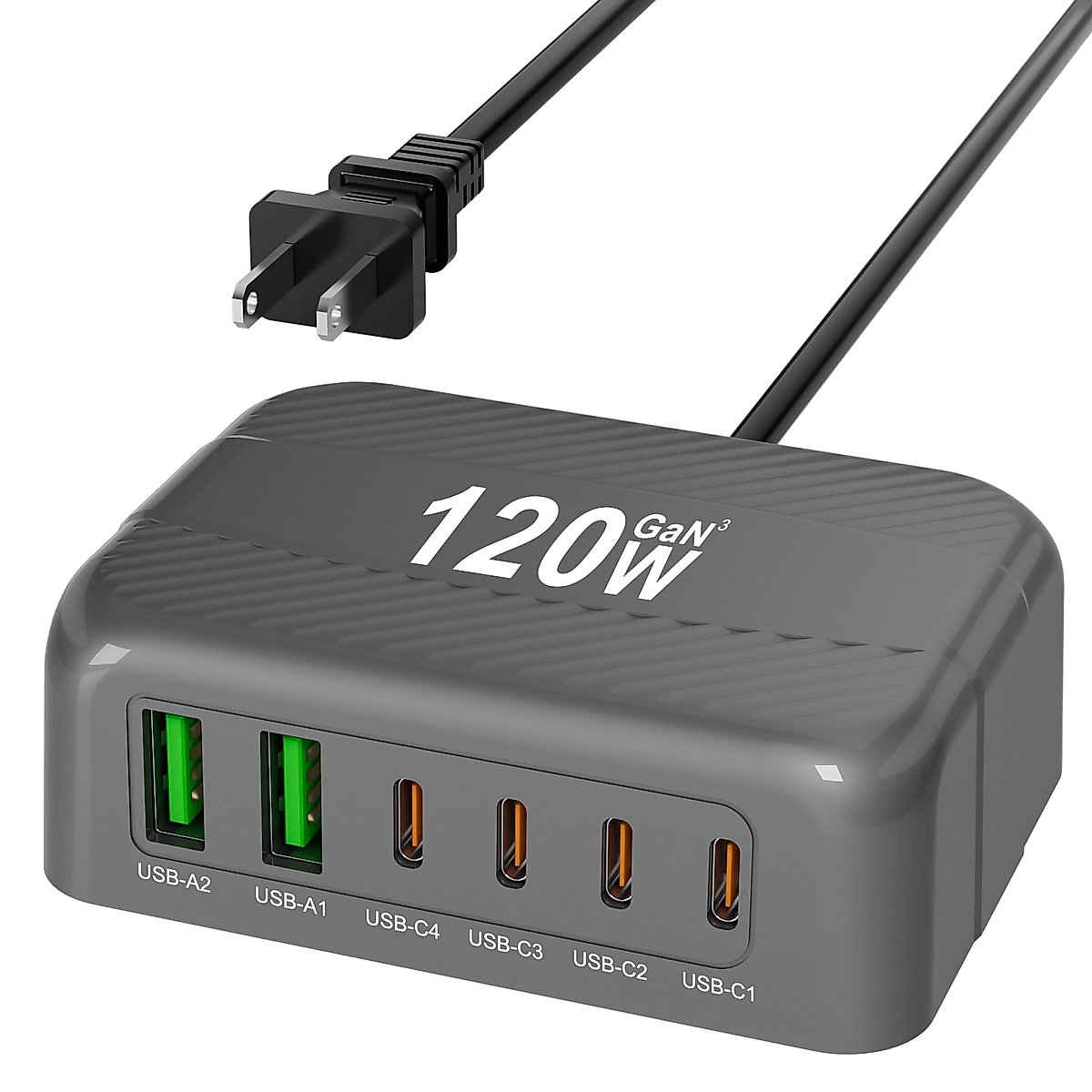 USB C Fast Charger,120W GaN 6 Ports USB Charging Station Hub Block Multiple Devices,USB C Charger Power Strip Adapter 4Type-C and 2USB A Compatible with iPhone 14 13 12 11 Pro Max Pixel Note Galaxy