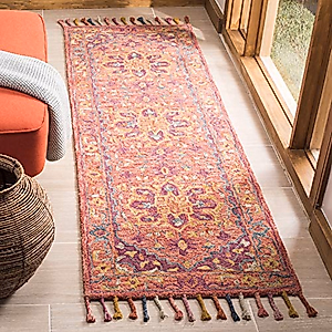 SAFAVIEH Aspen Collection Runner Rug - 2'3" x 11', Pink & Violet, Handmade Boho Braided Tassel Wool, Ideal for High Traffic Areas in Living Room, Bedroom (APN226A)