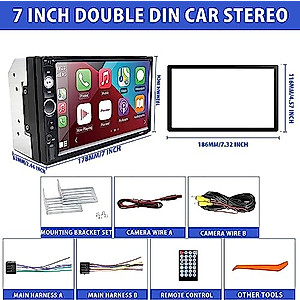 Gxegauy Double Din Car Stereo, 7 Inch Stereo with Bluetooth Compatible Apple Carplay and Android Auto, Audio Receivers HD Touchscreen,FM Radio, USB/TF/AUX Port