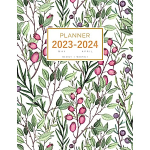 Planner 2023-2024: 8.5 x 11 Weekly and Monthly Organizer from May 2023 to April 2024 | Wild Herb Berry Garden Design White