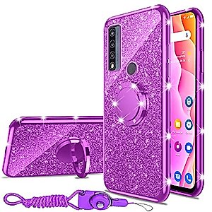 nancheng for TCL 4X 5G Phone Case (T601DL), Case for Alcatel TCL 20A 5G (T768S) Girls Women Cute Glitter Luxury Soft TPU Silicone Clear Cover with Stand Shockproof Full Body Protection Case - Purple