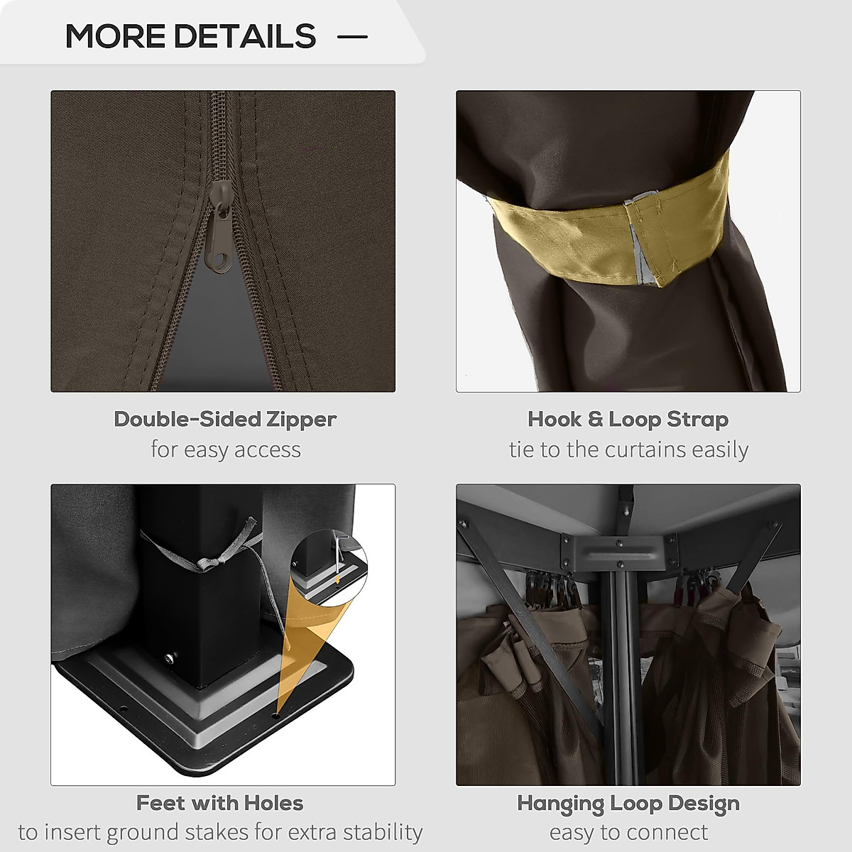 Outsunny 10' x 10' Patio Gazebo, Aluminum Frame Double Roof Outdoor Gazebo Canopy Shelter with Netting & Curtains, for Garden, Lawn, Backyard and Deck, Coffee