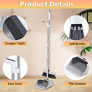 Broom with Dustpan Combo Set, 3 in 1 Brooms for Sweeping Indoor and Outdoor Long Handle Broom and Dustpan Set Push Broom Heavy Duty for Home Cleaning Bathroom Kitchen