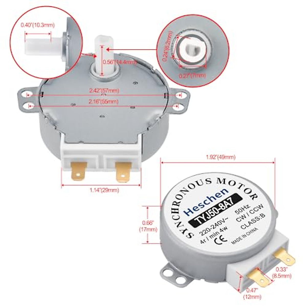 Heschen Synchronous Motor TYJ50-8A7 220-240VAC 4R/Min CW/CCW 50Hz for Microwave Oven Turn Table