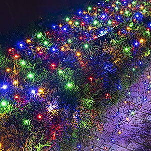 Dazzle Bright Christmas Net Lights, 360 LED 12FT x 5 FT Green Wire Waterproof Connectable String Lights with 8 Modes, Christmas Outdoor Lights for Bushes Garden Holiday Decoration (Multi-Colored)
