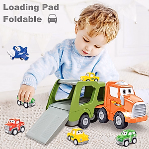 VESIHOLO Toy Trucks, Toddler Toys Car for Boys and Girls, Toys for 3 4 5 6 Year Old, 5-in-1 Push Back Toy Vehicle, Toy Trucks, Car Trucks with Light Sound for Kids, Birthday Gift Toys