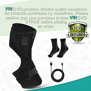 VINGVO Foot Heating Pad,Plantar Fasciitis Support Brace 1 Pair Compression Foot Sleeves Heated Therapy Night Splint Achilles Tendonitis for Arthritis Sprains Strains Heel Spur Torn Tendons