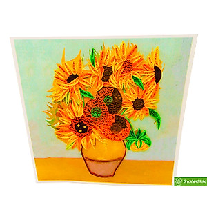 GREENHANDSHAKE Van Gogh's Vase with Sunflowers (1888) Quilling Art Greeting Card,Design Greeting Card for Birthday, Valentine's Day, Get Well, All Occasion. Framable Artwork for Art Lovers