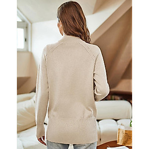 GRACE KARIN Zip Up Cardigan Sweaters for Women Stand Collar Long Sleeve Chunky Knit Full Zip Sweaters Jackets for Women Office Wear L Apricot
