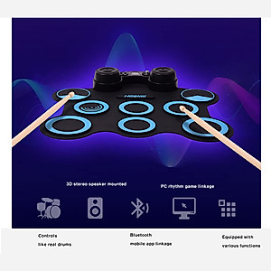 Hoshimi Electronic Drum Set High Quality Drum Bluetooth Simple Interlocking PC Midi Work Dual Speakers 3D stereo blue 18.5x21.4in