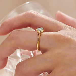 Blongme 1 Carat Moissanite Rings for Women Engagement Wedding band 925 Sterling Silver Round Solitaire Yellow Gold Size 7