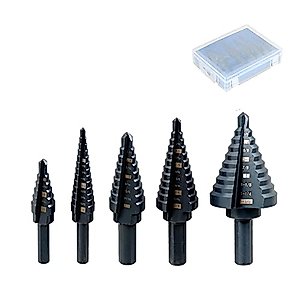 findmall 5Pcs Step Drill Bit Set 50 Sizes 1/8-1-3/8 Inch M2 High Speed Steel Black Oxide Step Drill Bit Fit for Electrical Plumbing and DIY Lovers