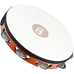 Meinl Percussion Traditional Goatskin Headed Wood Tambourine with Aluminum Jingles, Single Row — NOT Made in China — for All Musicians, 2-Year Warranty (TAH1A-AB)