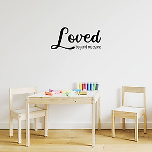Vinyl Wall Art Decal - Loved Beyond Measure - 11" x 25" - Trendy Motivational Cute Love Quote Sticker for Couples Home Office Bedroom Closet Living Room Kids Room Decor (Black)