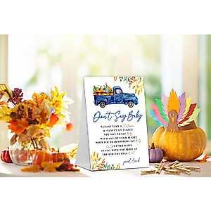 Don't Say Baby Game, Fall Autumn Thanksgiving Pumpkins Baby Shower Game Include Baby Shower Sign and 50 Pcs Mini Clothespins, Gender Neutral Baby Shower Decoration, Party Favors Supplies-LF14