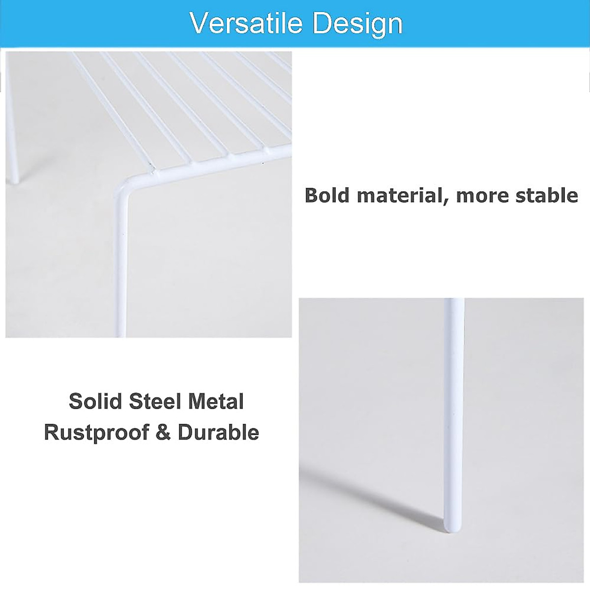 iPEGTOP Set of 2 Kitchen Cupboard Organiser Shelf, Small Size 10.6 x 5.1 Inch Freezer Cabinet Organization Storage Shelf Wire Rack, Steel Metal Shelves for Fridge Pantries Countertops Utensils -White