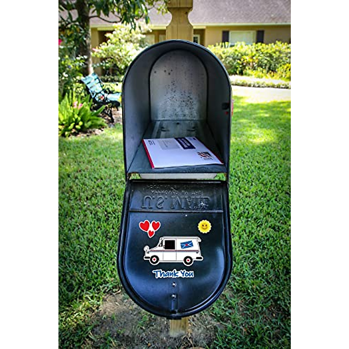 (2x) Thank You Mailbox Sticker Decal, Outdoor Sticker for Mailbox Mail, Truck, Long Lasting Quality Postal Decal with Love and Support for Mail Carrier, Die Cut Outdoor or Indoor