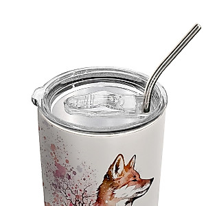ORCAE Personalized 20oz 30oz Cherry Blossom Fox Tumber, Fox Gifts for Fox Lovers, Coffee Thermos for Women, Fox Tumbler Cup, Stainless Steel Coffee Thermos Insulated Travel Mug with Lid - D