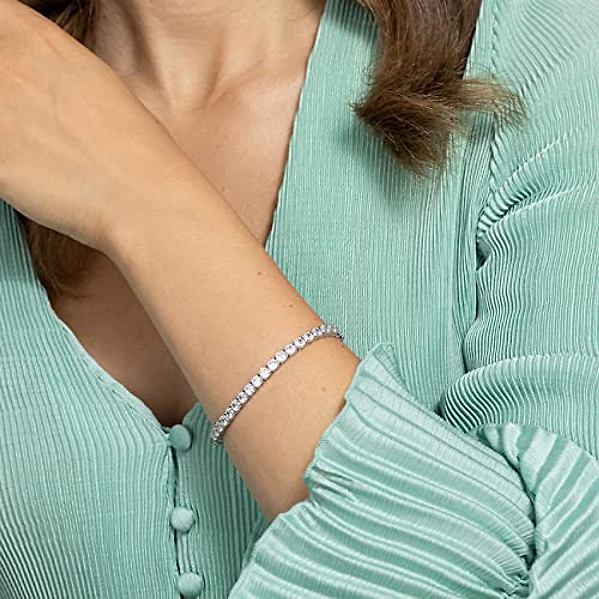 PAVOI 14K Gold Plated Cubic Zirconia Classic Tennis Bracelet | White Gold Bracelets for Women | 4mm CZ, 6.5 Inches