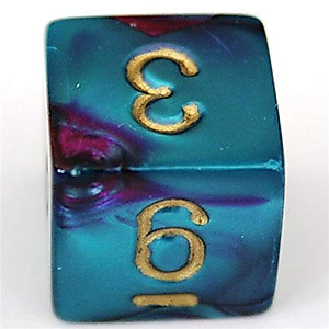 Polyhedral 7-Die Gemini Dice Set: Purple & Teal with Gold (d4, d6, d8, d10, d12, d20 & d00)