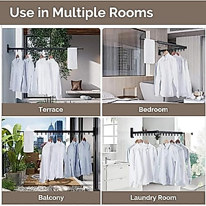 Wall Mounted Clothes Drying Rack,Laundry Rack Wall Mounted,Laundry Room Clothes Hanger,Wall Mount Clothes Drying Rack,Folding Wall Mount Clothes Hanger,Retractable Clothes Drying Rack, Drying Rack