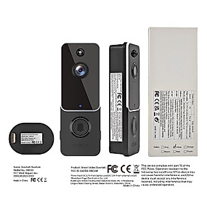 SJCODE Smart Video Doorbell Security Camera Outdoor Included Ring Chime, Wireless and Battery Powered, 2 Way Audio, Human Detection, Night Vision, Cloud Storage, for Indoor/Outdoor Surveillance