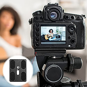 2 Pieces Metal Quick Release Plate with 1/4''-20 Camera Screw Tripod Mount Plate Fits Standard for DSLR Camera Tripod Ball Head, Black (PU50)