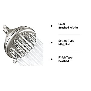 YASFEL Shower Head High Pressure 5" Fixed Shower Head 5 Settings 2.5 GPM Bathroom Adjustable High Flow Shower Head with 360°Brass Ball Joint (Brushed Nickel 2.5GPM)