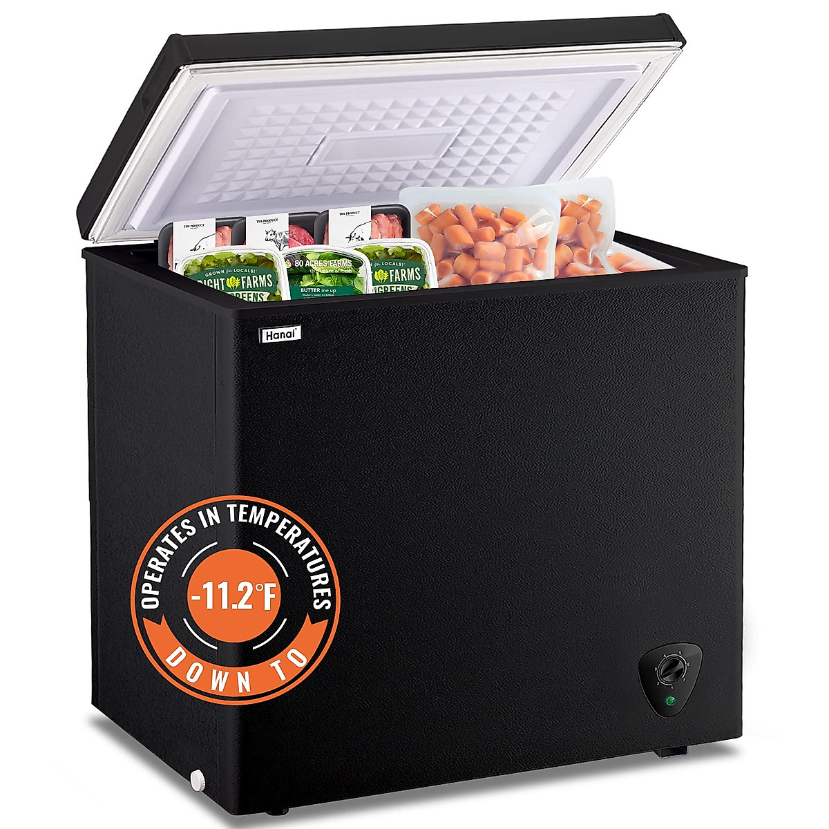 WANAI Chest Freezer Large Home Deep Freezers Black Top Door with Removable Basket Compact Freezer 7 Temperature Control Energy Saving for Home Kitchen Office Dorm Apartment