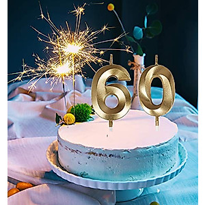 Bailym 60th Birthday Candles,Gold Number 60 Cake Topper for Birthday Decorations Party Decoration