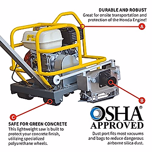 TOMAHAWK 6" Early Entry Concrete Saw Walk Behind Green Joint Saw with 3.5HP Gas Powered GX120 Honda Engine and Dust Control