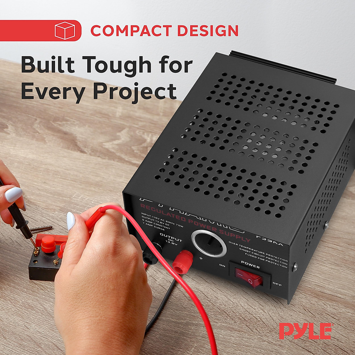 Pyramid Universal Compact Bench Power Supply - 2.5 Amp Linear Regulated Home Lab Benchtop AC-to-DC 12V Converter w/ 13.8 Volt DC 115V AC 50 Watt Power Input, Screw Type Terminals, Cooling Fan PS3KX