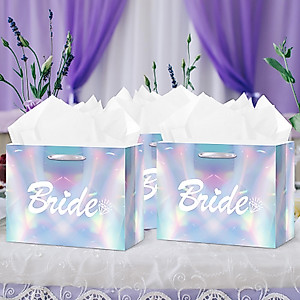 Bride Gift Bag Bridal Shower Gift Bags with Tissue Paper and Greeting Cards Christmas Bride Gift Wrapping Bag Engagement Wedding Shower Gift Bag for Bachelorette Party Anniversary Bride to Be Bags