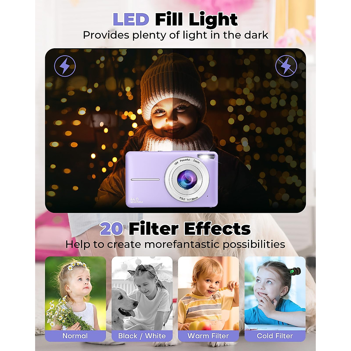 Digital Camera,Kids Camera with 32GB Card,Nsoela FHD 1080P 44MP Compact Vlogging Camera,Point and Shoot Camera 16X Digital Zoom, Portable Mini Kids Camera for Teens Students