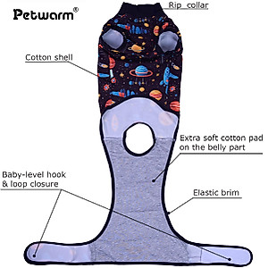 PetWarm Surgery Recovery Suit Male,Hooded Dog Inner Clothes,Substitute E-Collar & Cone Anti-Licking Dog Surgery Recovery Suit Soft Dog Bodysuit for Small Medium Large Dogs,Cosmic Pattern,Black Gold,S