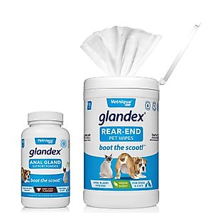 Glandex Beef Liver Anal Gland Support Powder 4oz & Glandex Anal Gland Hygienic Pet Wipes 75ct Bundle, Anal Gland Powder for Dogs with Pumpkin & Fiber, Scented Dog Cleaning Wipes for Anal Glands
