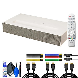LG CineBeam HU915QE 3700-Lumen XPR 4K UHD Ultra-Short Throw Laser DLP Smart Home Theater Projector (HU915QE) + 3 x HDMI Cable + Optical Audio Cable + Cleaning Kit + Straps
