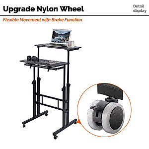 AIZ Mobile Standing Desk, Adjustable Computer Desk Rolling Laptop Desk Cart on Wheels Home Office Computer Workstation, Portable Laptop Stand Tall Table for Standing or Sitting, Black Willow