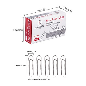 PAPERPAL #1 Nonskid Paper Clips, 600 Medium Paper Clips (6 Boxes of 100 Each), Paperclips for Office School & Personal Use, Daily DIY, 1-2/7" Silver Heavy Duty Non-Skid Paper Clip Standard Size