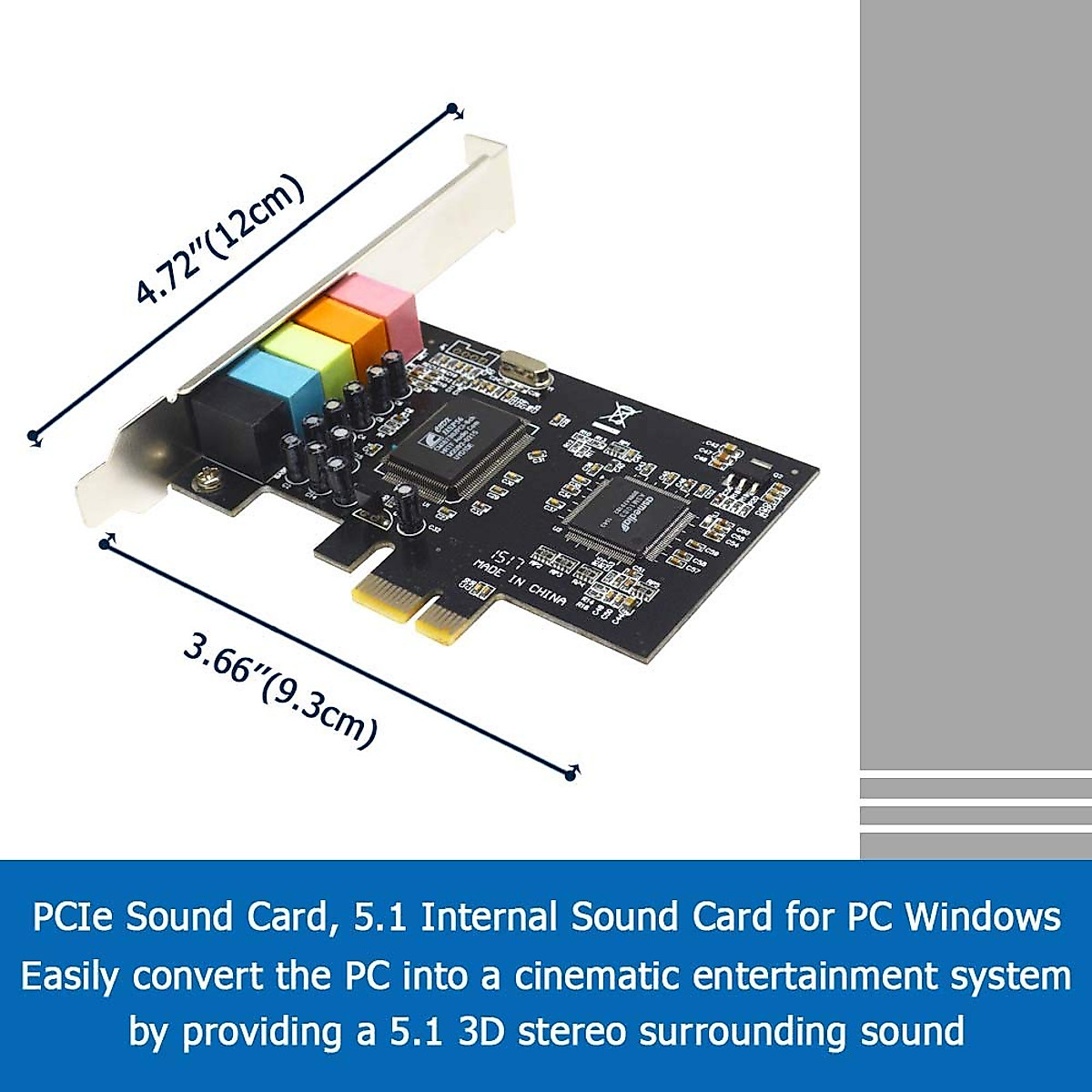 GODSHARK PCIe Sound Card, 5.1 Internal Sound Card for PC Windows 8 7 with Low Profile Bracket, 3D Stereo PCI-e Audio Card, CMI8738 Chip 32/64 Bit Sound Card PCI Express Adapter