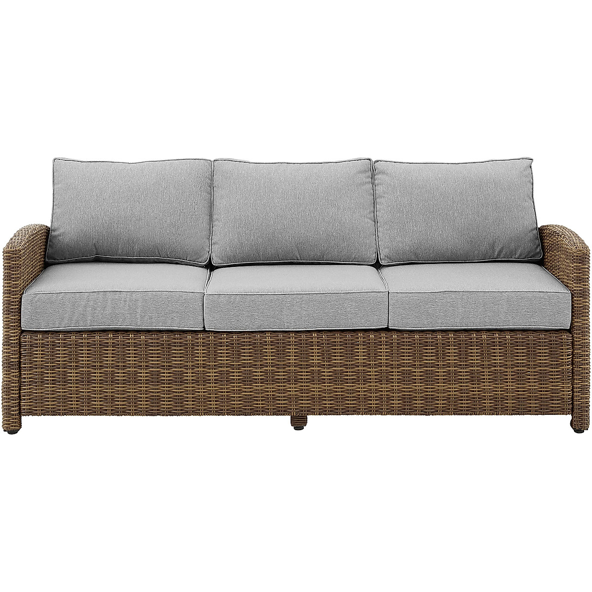 Crosley Furniture Bradenton Wicker Outdoor Sofa, 3-Person Patio Couch for Porch, Deck, Backyard, Brown with Gray Cushions