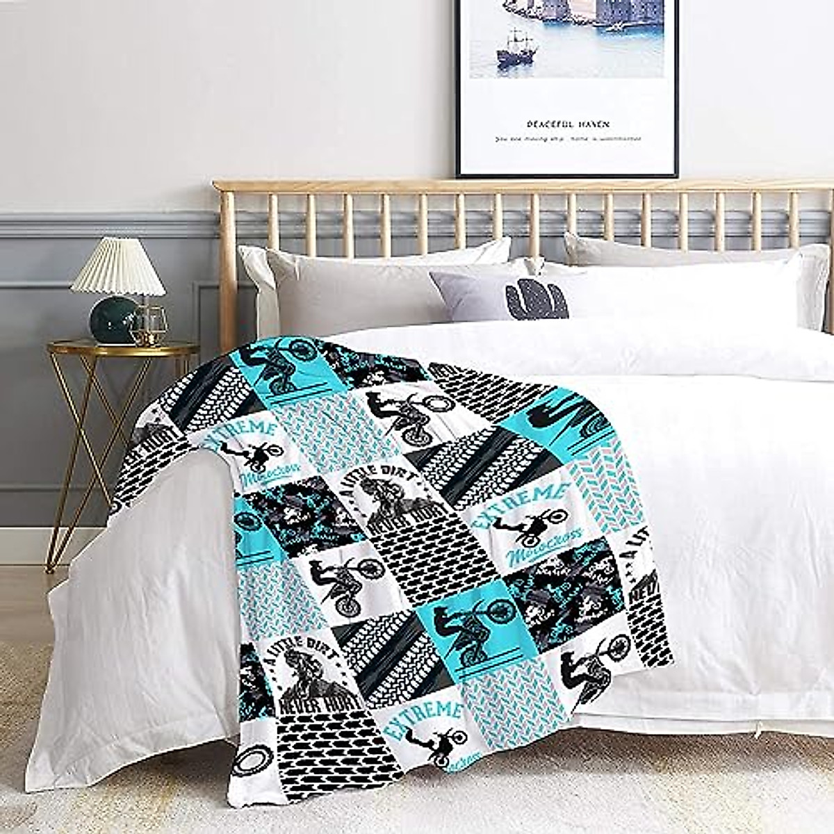 ZHONGKUI Dirt Bikes Blanket,Gift for Motocross Rider,Extreme Sports Flannel Blanket for Boys Kids Teens,Motorcycle Fuzzy Blanket Plush Blankets for Couch,Bed,Camping,40"x50"-Throw Size for Kids