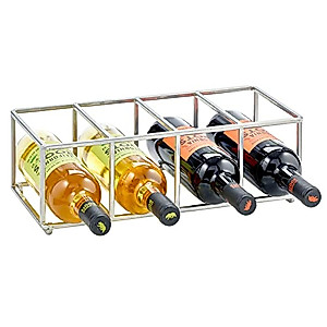 mDesign Stackable, Metal Geometric Free-Standing Water Bottle and Wine Rack Storage Organizer for Kitchen Countertops, Pantry, Fridge - Holds 8 Bottles - 2 Pack - Chrome