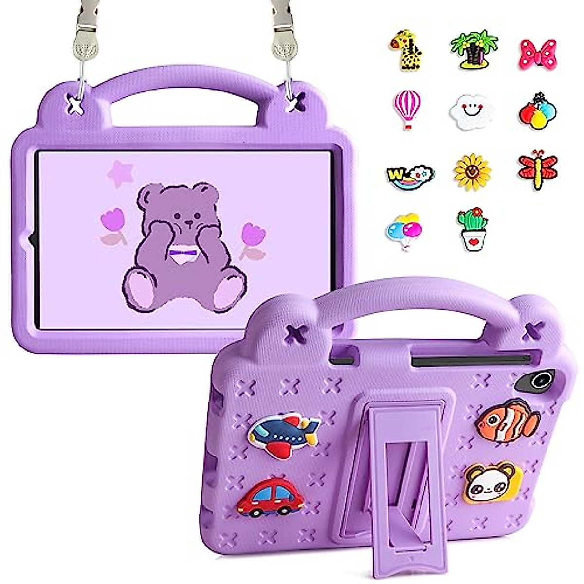 VOFUOE for TCL Tab 8 LE Tablet Case with Shoulder Straps Stand Handle DIY Accessories for Kids, EVA Shockproof Cover for TCL Tab 8 LE (9137W)/ TCL Tab 8 WiFi(9132X) 8.0 Inch 2023-Purple