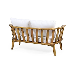 Christopher Knight Home Ingrid Outdoor Wooden Loveseat with Cushions, White and Teak Finish