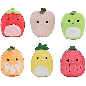 Squishville by Squishmallows Mini Plush Fruit Squad, Six 2" Soft Minimallow Plush, Irresistibly Colorful Fruits, Mini Peach, Pineapple, and Watermelon