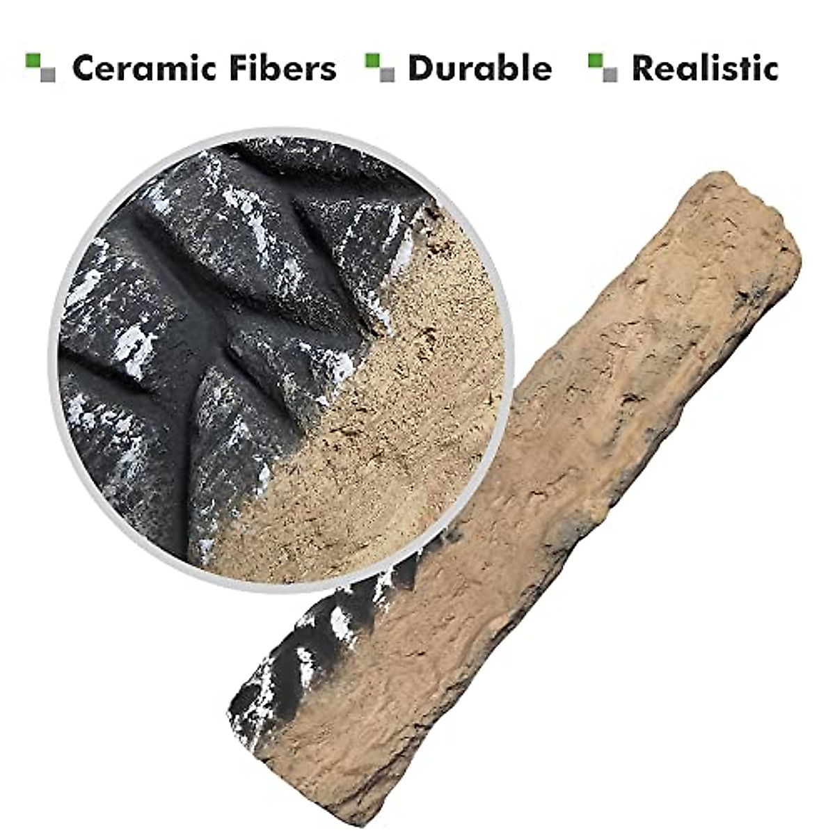 Large Gas Fireplace Logs, Set of 10 Ceramic Logs for Gas Fireplace, Artificial Realistic Firewood Logs, Indoor Outdoor Gas Logs for Fireplace Firepit, Ventless & Vent Free