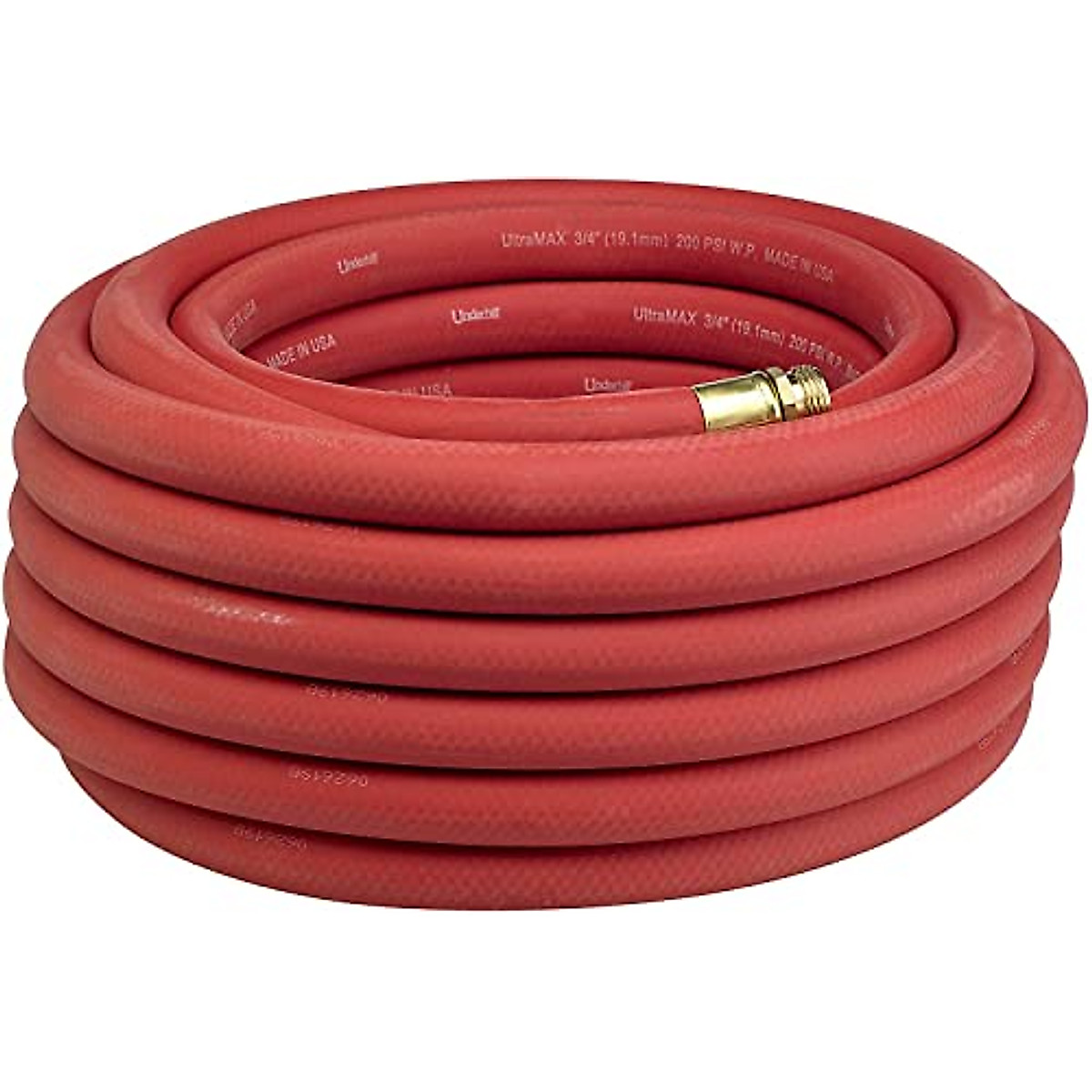 Underhill UltraMax Commercial Garden Water Hose 75 ft, Heavy-Duty, Rubber, Flexible, Kink Free, Industrial, 200 psi WP, 800 psi BP, H10-075R, 1” x 75' NPSH, Red