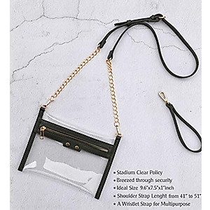 HOXIS Clear Zipper Purse Stadium Approved Women Chain Crossbody Bag Convertible Wristlet Clutch (Black)